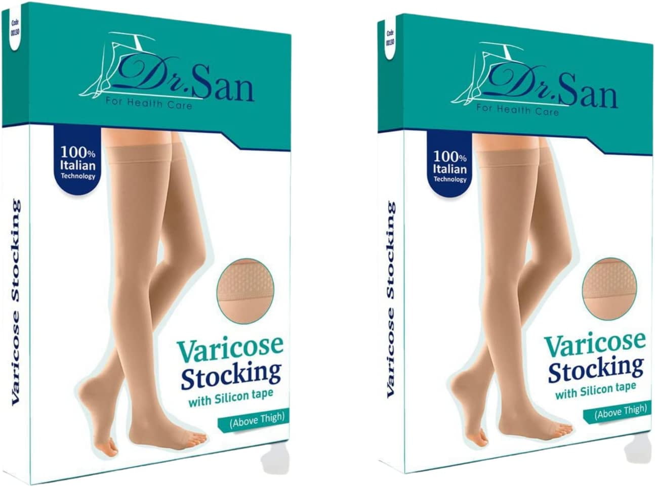 Dr. San Thigh High Compression Stockings, Open Toe, Pair, Firm Support ...