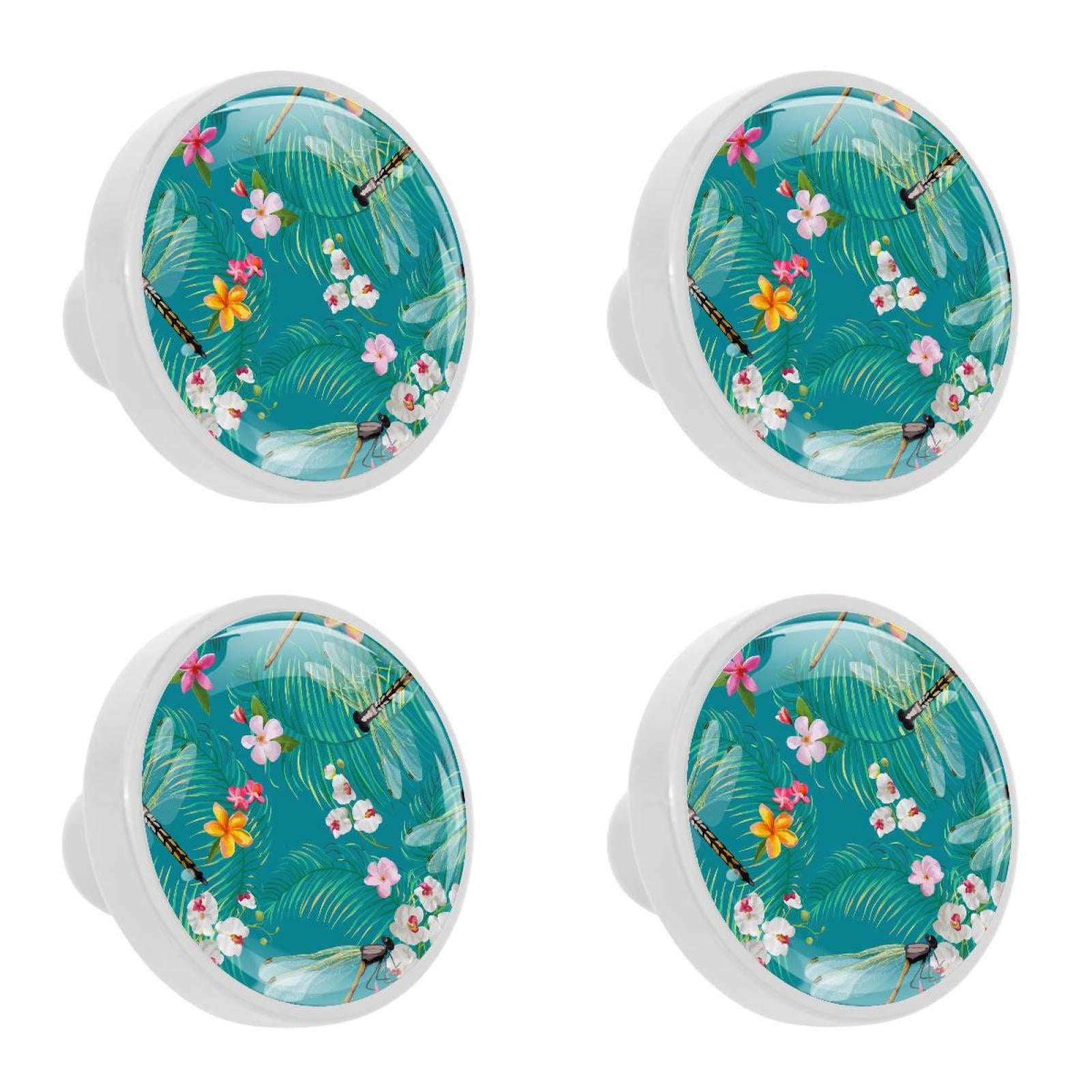4 Pcs Tropical Floral Dragonflies Knobs for Kitchen Cabinet Cupboard ...