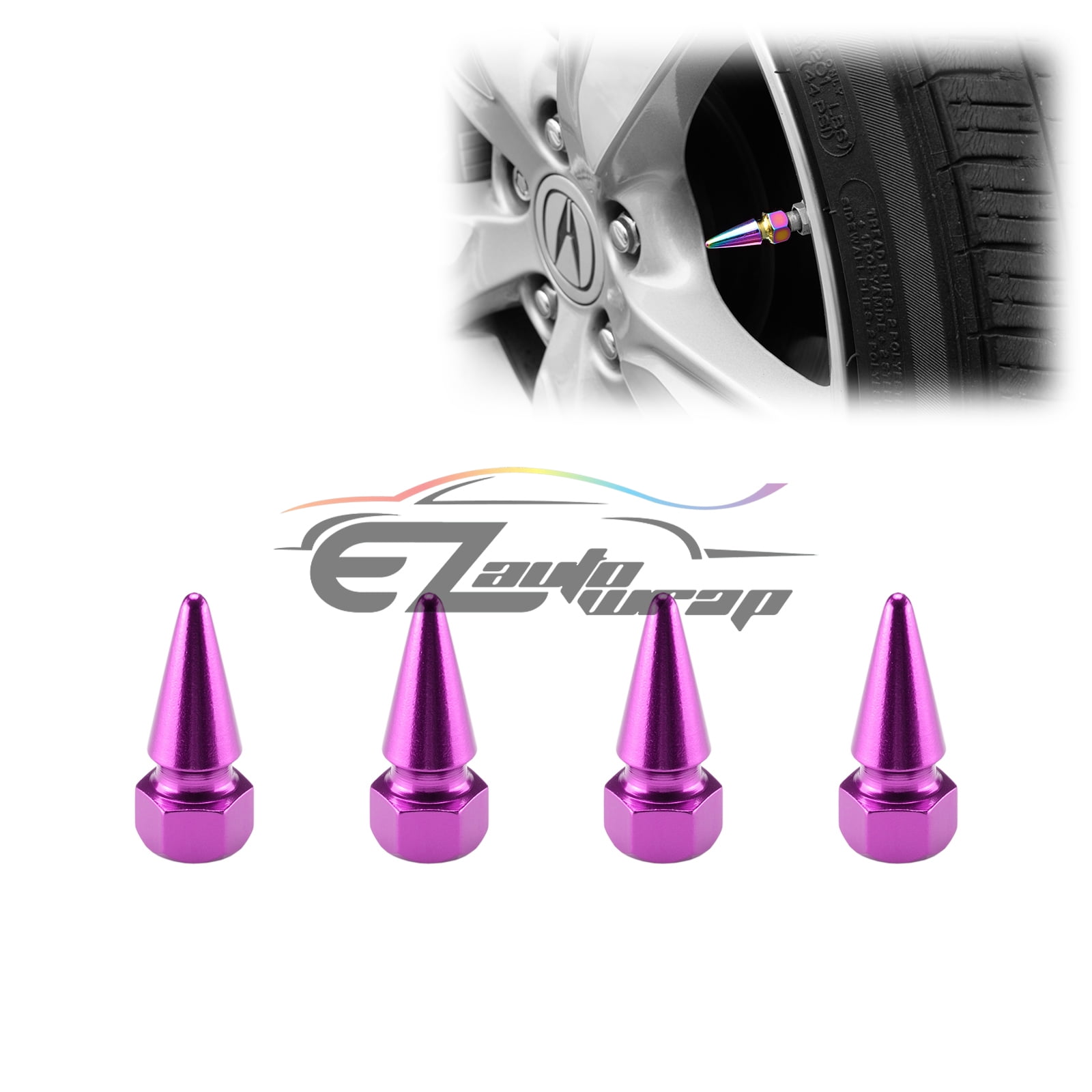 4PCs Purple Long Spike Wheel Rims Tire Valve Stem Caps Aluminum Thread ...