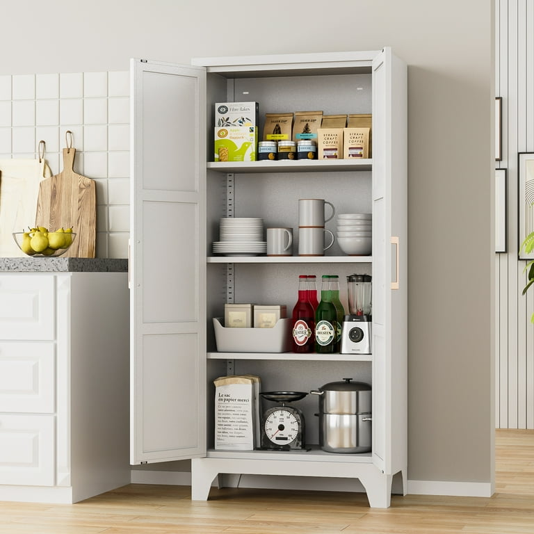 Metal Pantry Cabinet 61 Tall Kitchen Pantry Storage Cabinet with Doors and Adjustable Shelves Food Pantry Cabinet with Adjustable Leveling Foot for Kitchen Living Room Dinning Room White Walmart