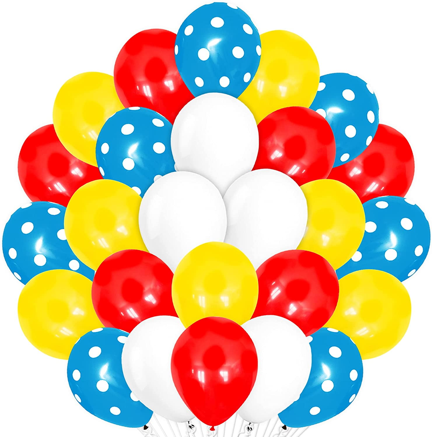 Big Red Blue Yellow Balloons - Pack of 48 | Light Blue Polka Dot ...