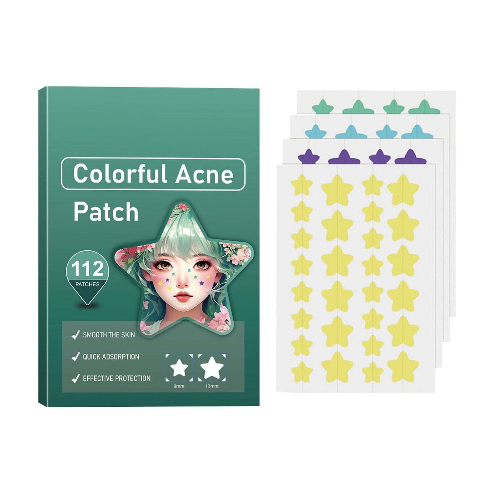 Parche de acné en forma de estrella de color que cubre manchas de ...