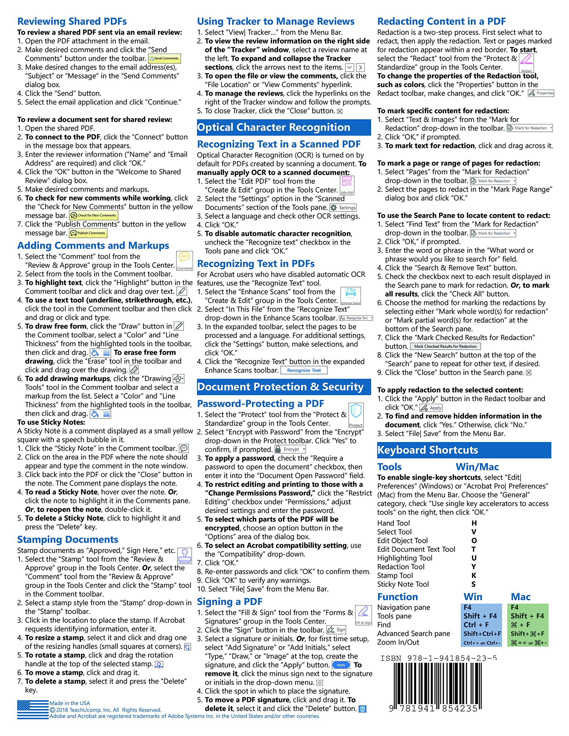Buy Learn Acrobat DC Quick Reference Training Card - Laminated Tutorial ...