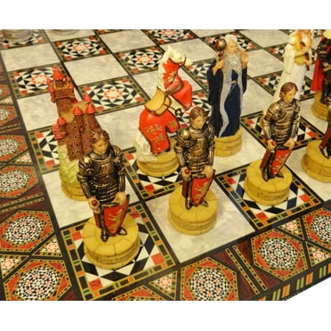 Medieval Times King Arthur Camelot Chess Set with 14 1/2"" Mosaic Color ...