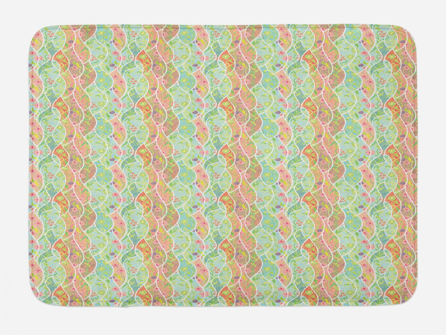 Colorful Bath Mat, Colorful Floral Composition with Fresh Foliage ...