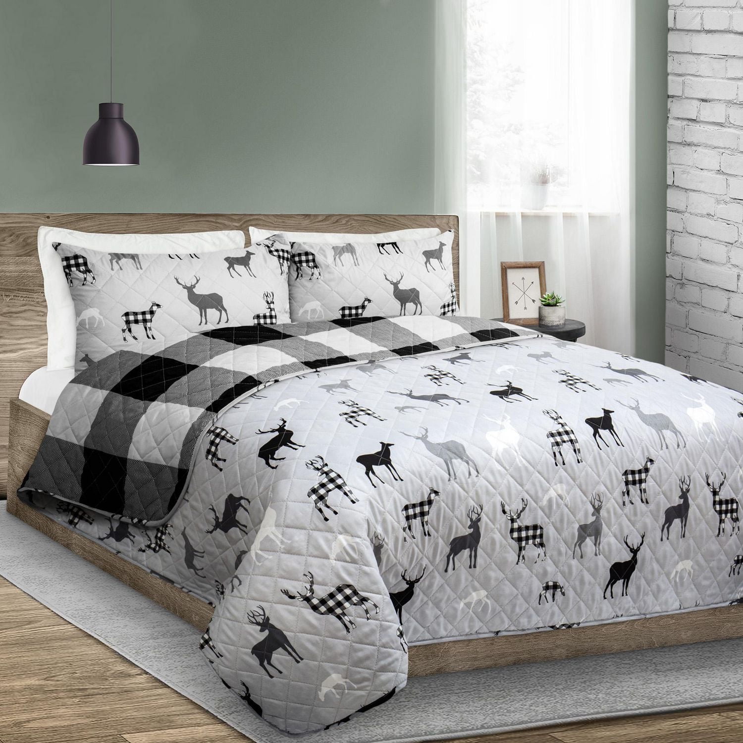 Click here for Safdie & Co. Quilt 3pc Set K Reversible Grey Deer prices
