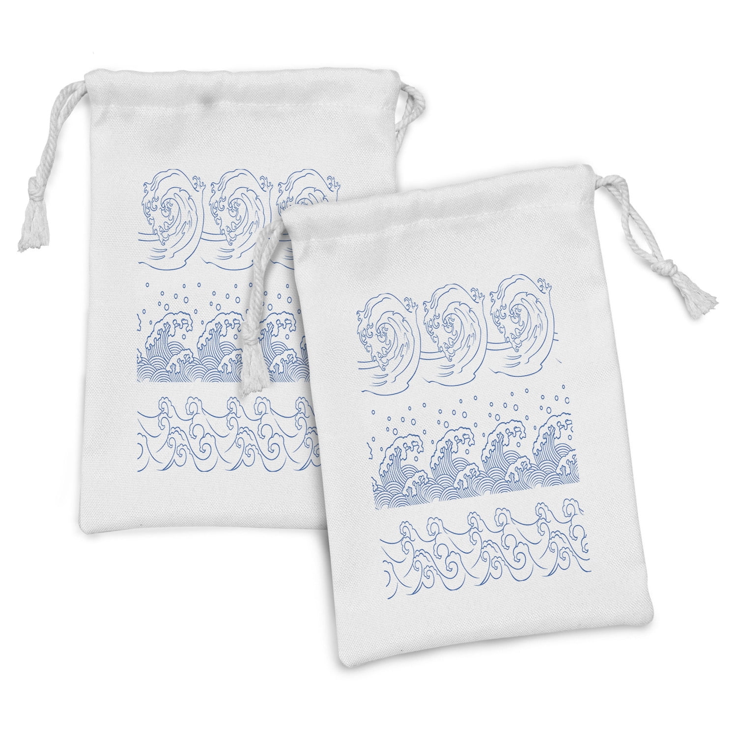 Japanese Wave Fabric Pouch Set of 2, Demonstration of Outline Drawing ...