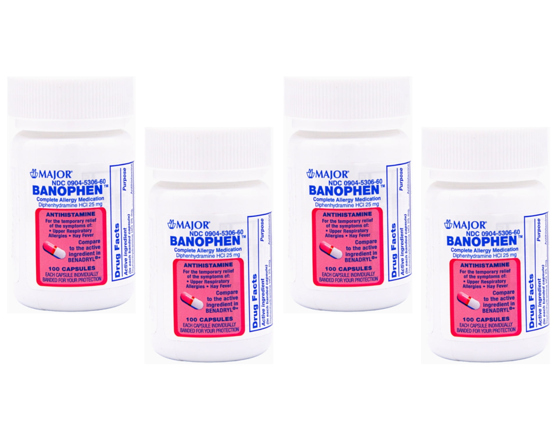 Major Banophen Complete Allergy Medication Diphenhydramine HCI 25mg ...