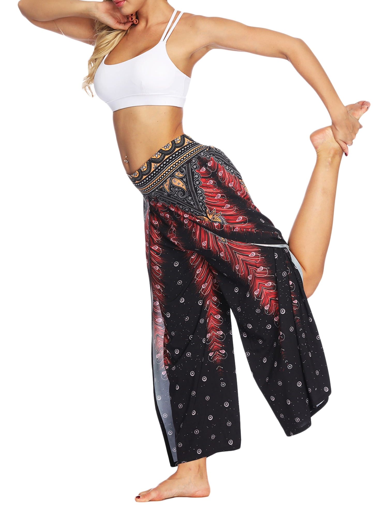 Liacowi Women's Summer Fashion Wide Leg Flowy Pants Palazzo Slit Yoga Casual Loose Beach Boho ...