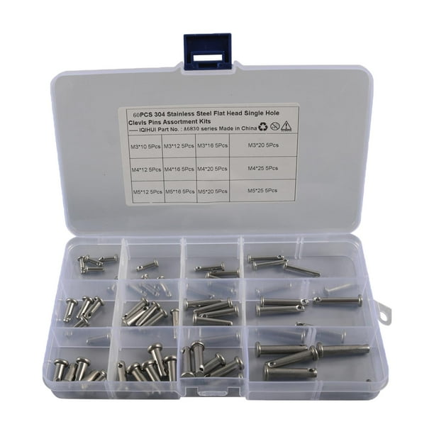 60 Pieces Clevis Pins Assortment Kit, with Storage Case M3 M4 M5 304 ...