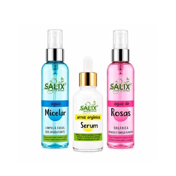 Salix Kit Limpiador Skincare Agua Micelar Agua de Rosas y Serum Arroz ...