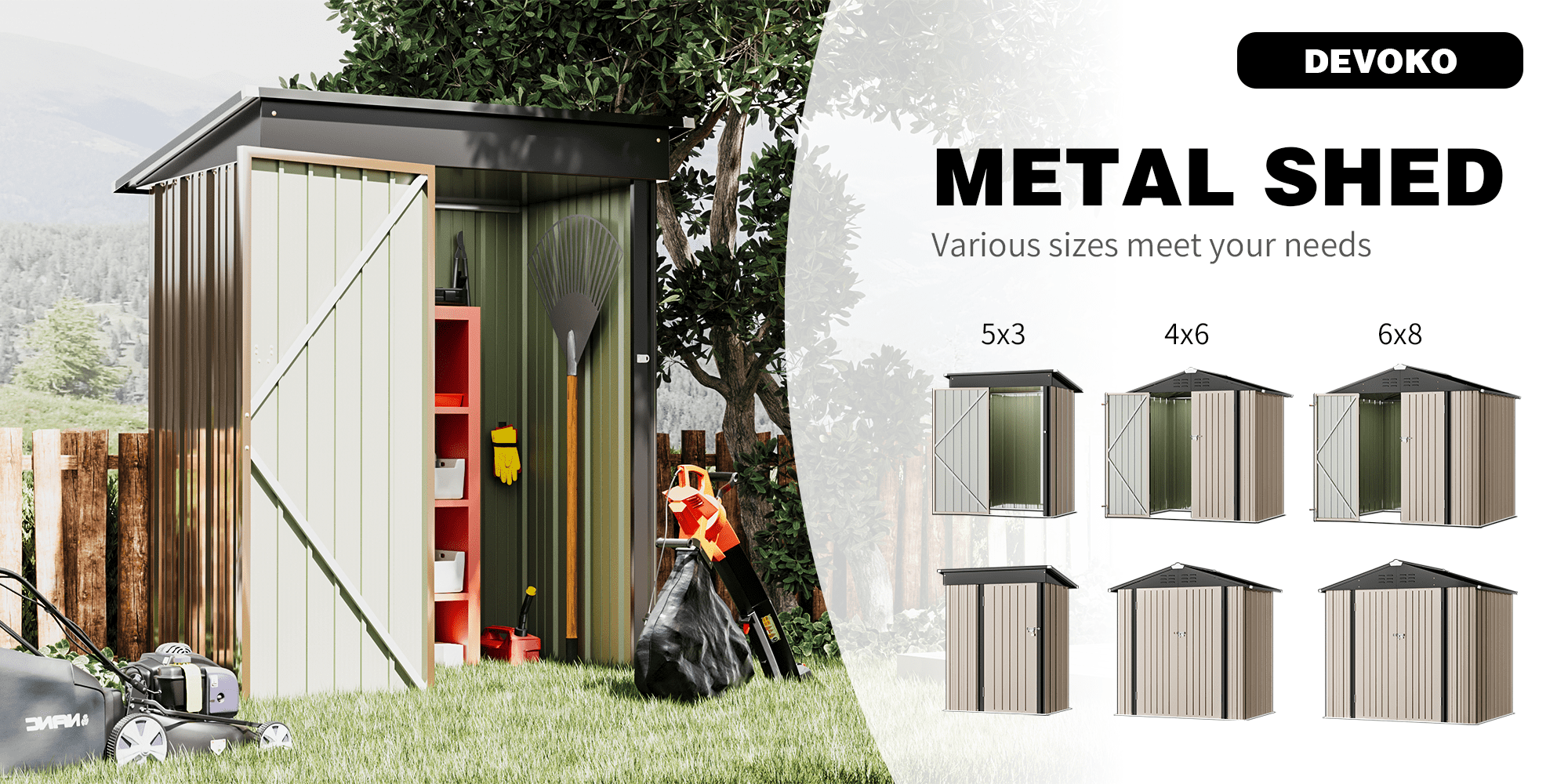 Devoko 3×5 Ft.Patio Metal Shed, Lockable Garden Shed For Outdoor ...