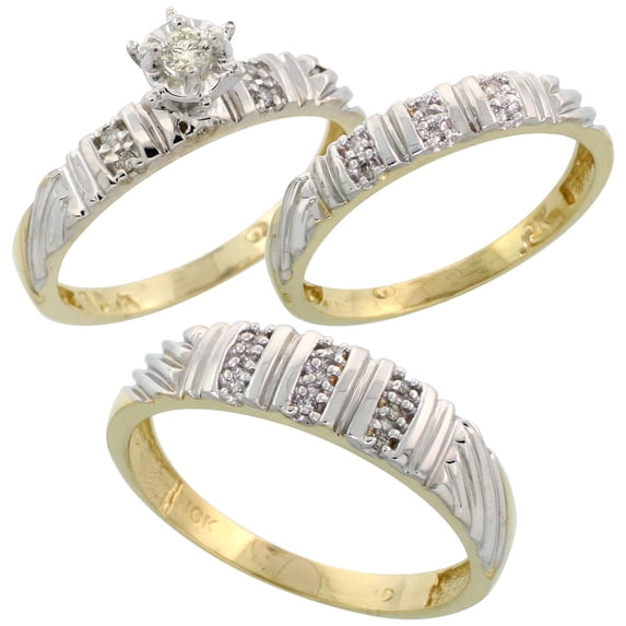 10k Yellow Gold Diamond Trio Wedding Ring Set His 5mm & Hers 3.5mm, Men ...