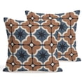 Brown Flower Pillow Covers Set of 2, Vintage Blue Color Blocks Abstract ...