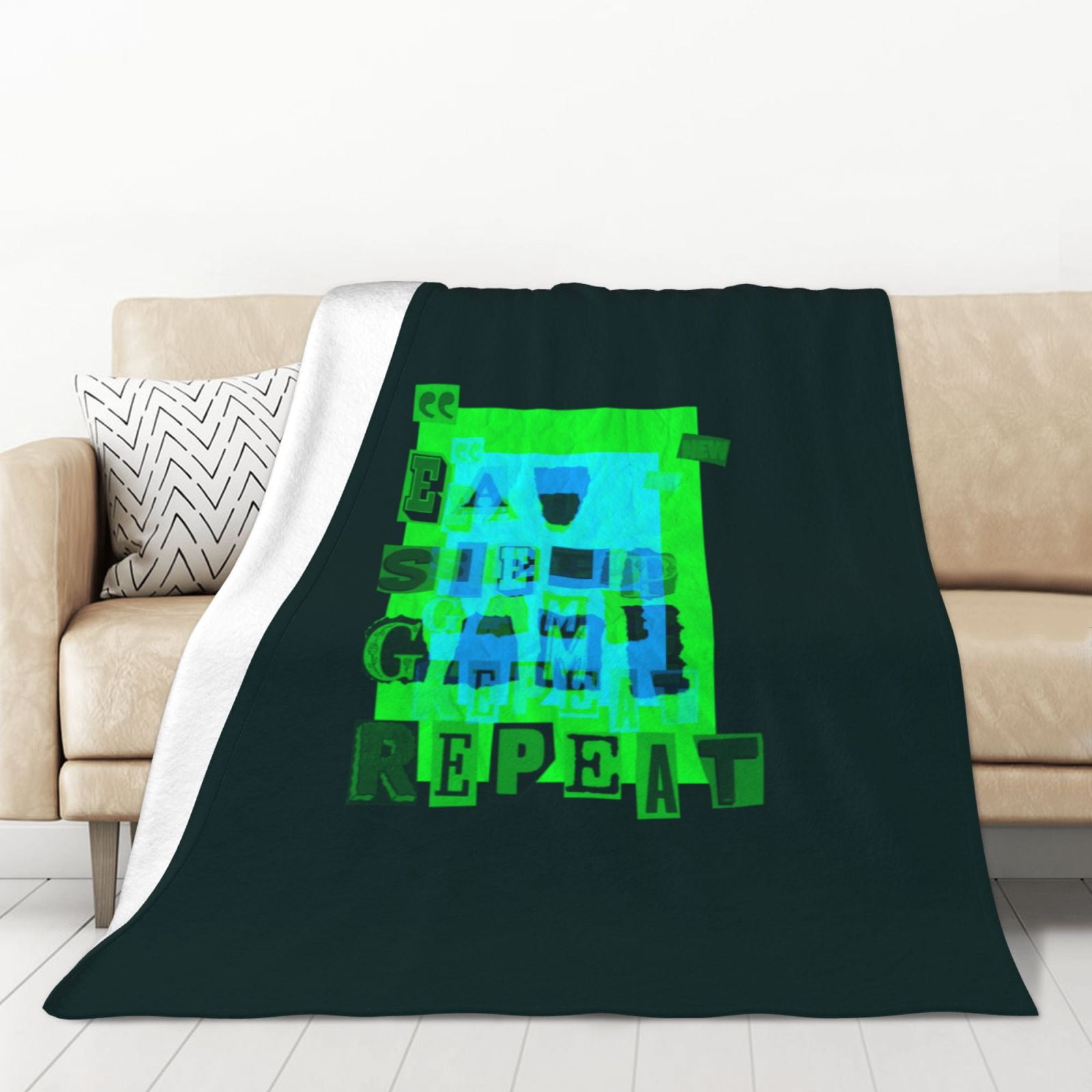 XMXT Throw Blankets, Game Letter Sticker Two Color Pattern Green Bed ...