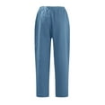 Women Pants Capris Cotton Drawstring Back Elastic Waist Casual Mid-Calf ...