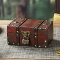 Antique Wooden Storage Box with Lock Decorative Hinged Lid Small Chest ...
