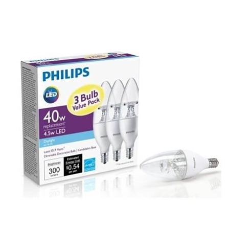 Philips Dimmable 4.5W 120V Replacement LED Daylight Light Bulbs 3 Pack ...