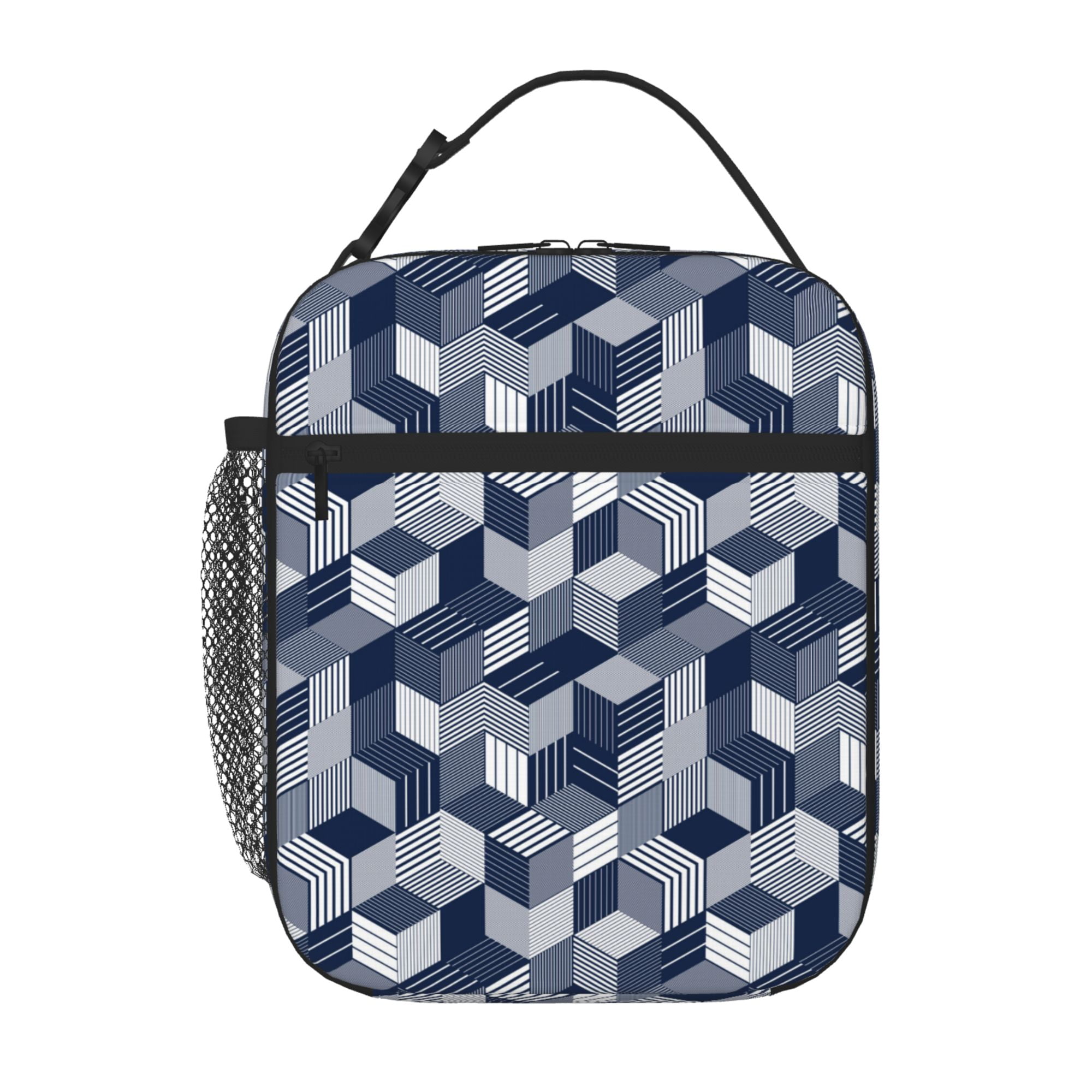 TEQUAN Portable Lunch Bag, Abstract 3D Cubes Stripes Pattern Reusable ...