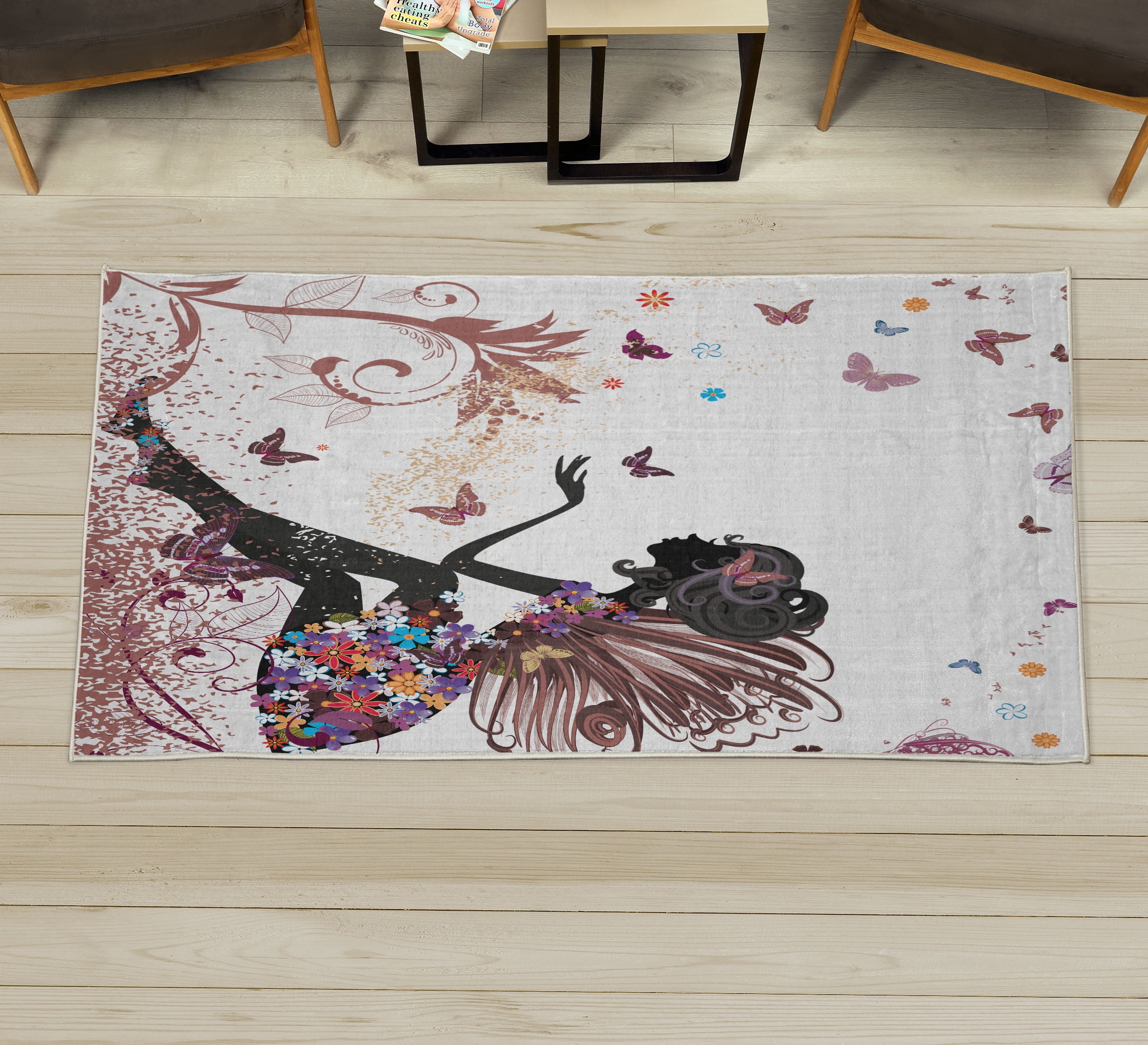 Fantasy Decorative Rug, Spring Girl Wings in a Floral Dress Surreal ...