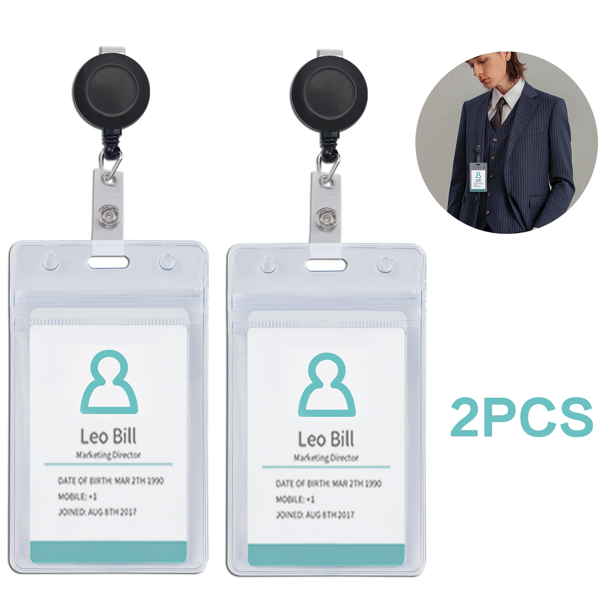 FLONOZZ 2 Pcs Retractable Badge Clips Holders Reel, Clear Plastic Id ...
