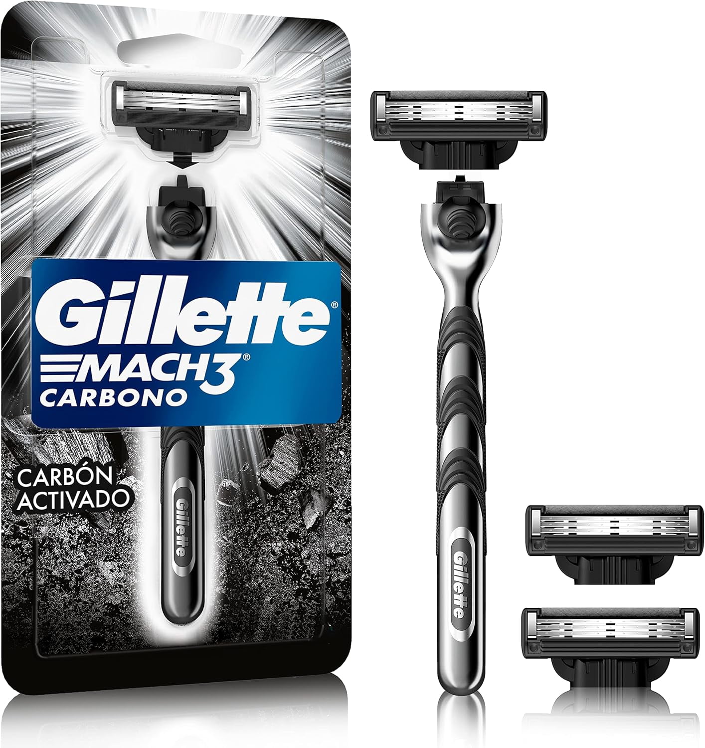 GILLETTE Mach3 Carbono, Cartucho de Rastrillo para Afeitar, 4 Repuestos ...
