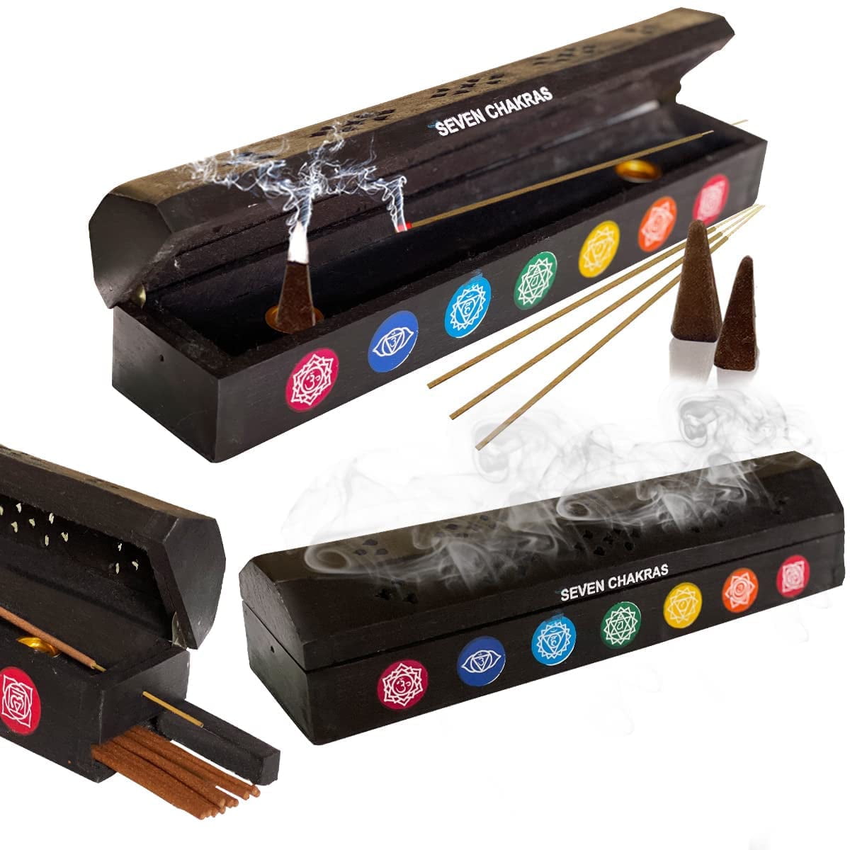 Chakra Incense Holder Burner Box Storage for Sticks Cones Ash Catcher ...