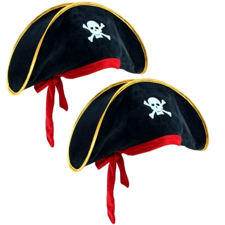 2 Pieces Pirate Hat Classic Skull Print Pirate Captain Costume Cap for ...