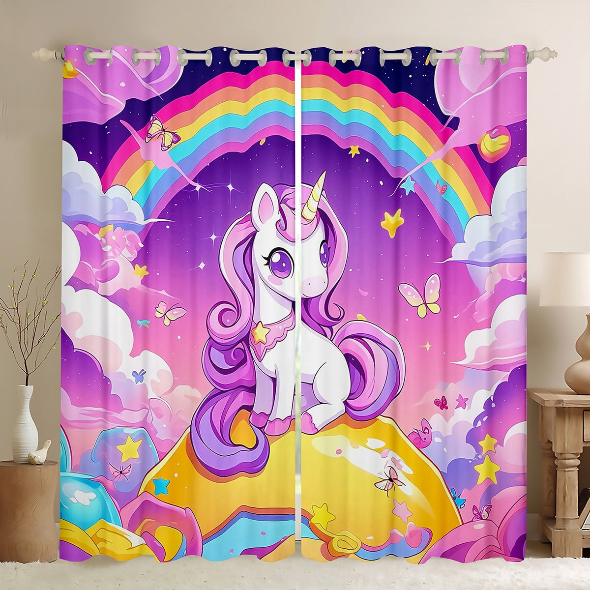 Click here for Erosebridal Rainbow Unicorn Curtains For Boys Girl... prices