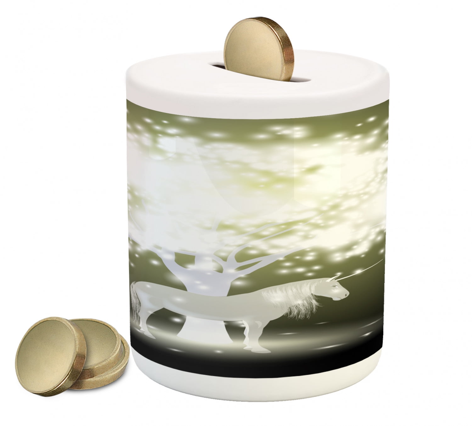 Magic Piggy Bank, Unicorn Horse Under Mystic Tree with Human Fantasy ...