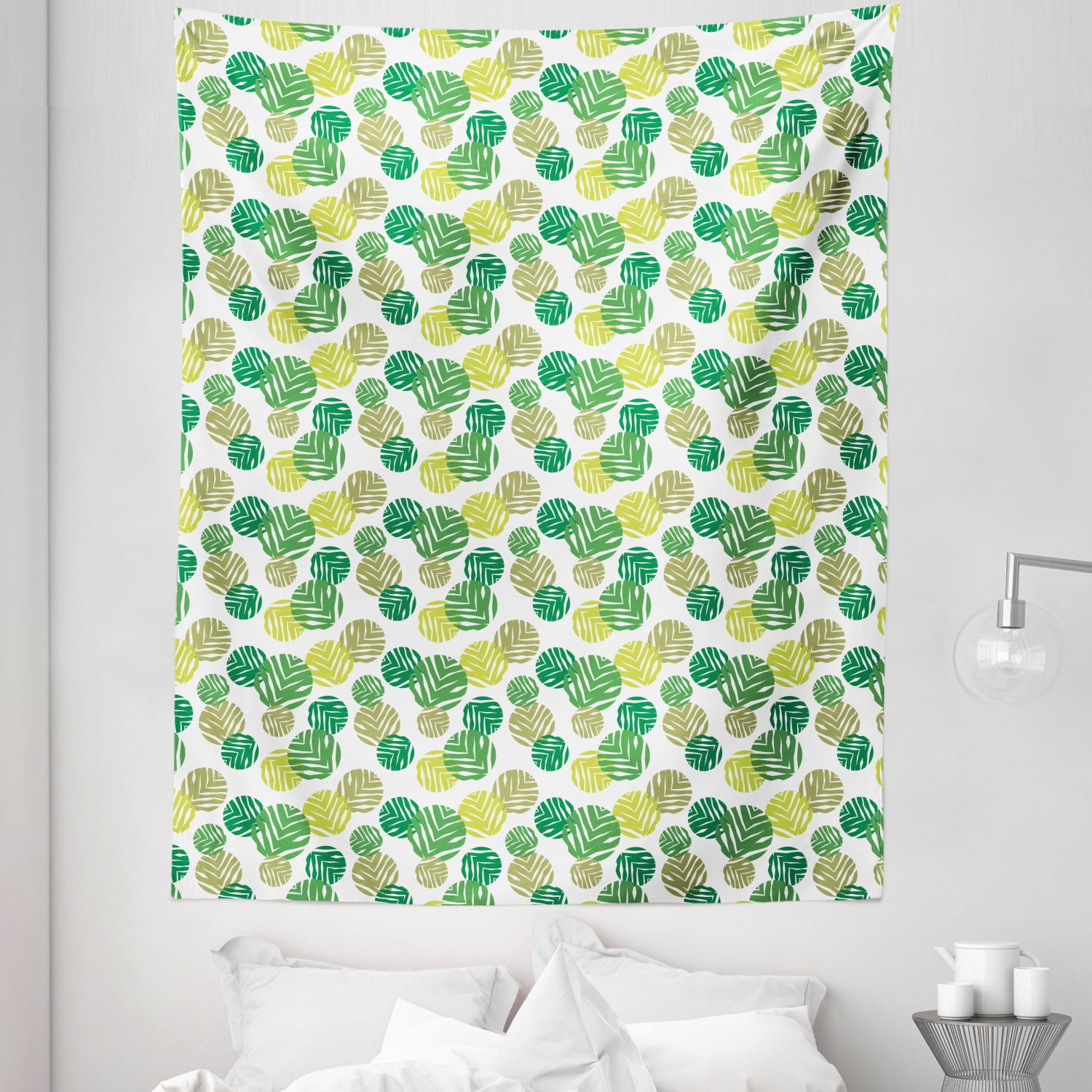 Leaf Tapestry, Green Spring Leaves Oval Shapes Angled Lines Tropical ...