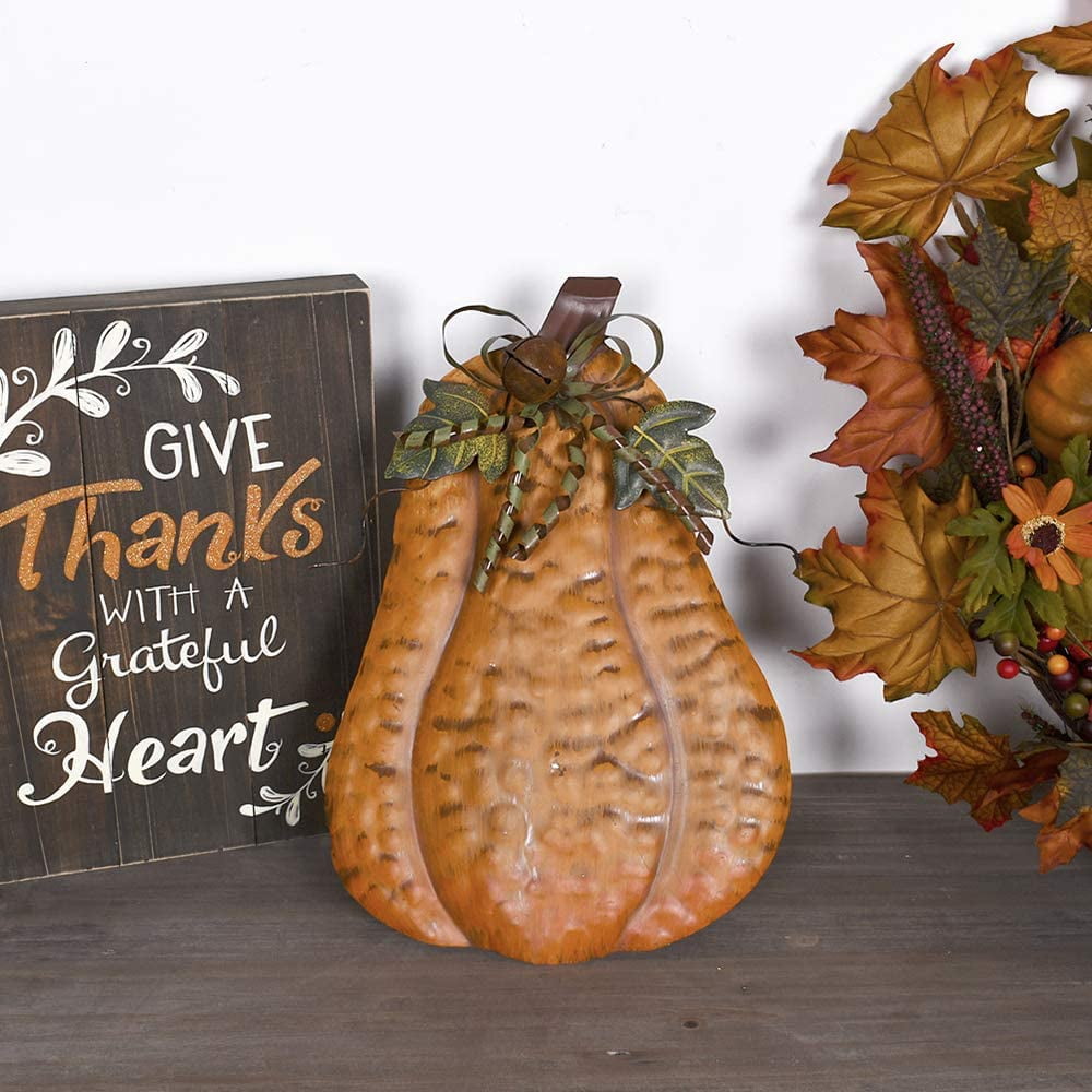 Metal Fall Pumpkin Decor, Indoor Outdoor Standing Flat Pumpkin ...