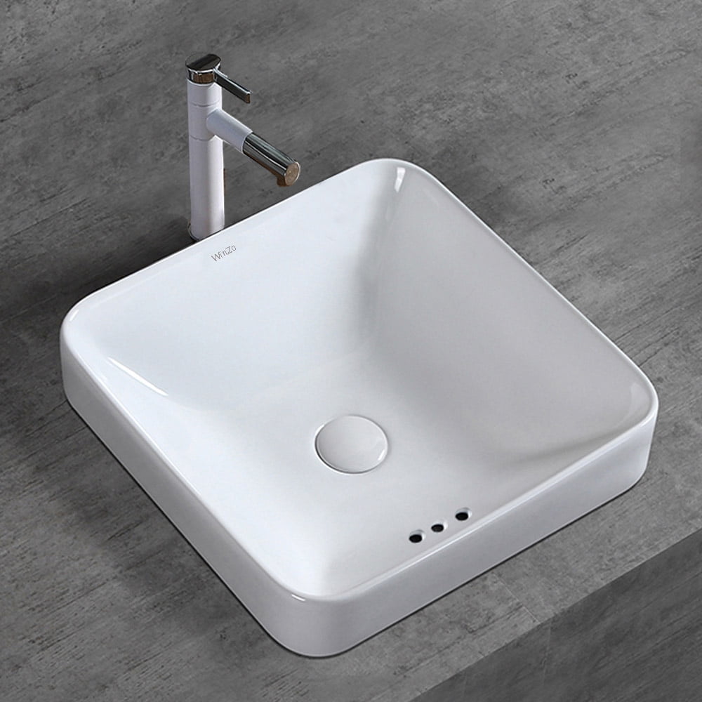 WinZo WZ6173 Square Semi-Recessed Bathroom Sink 16.5" White Ceramic ...