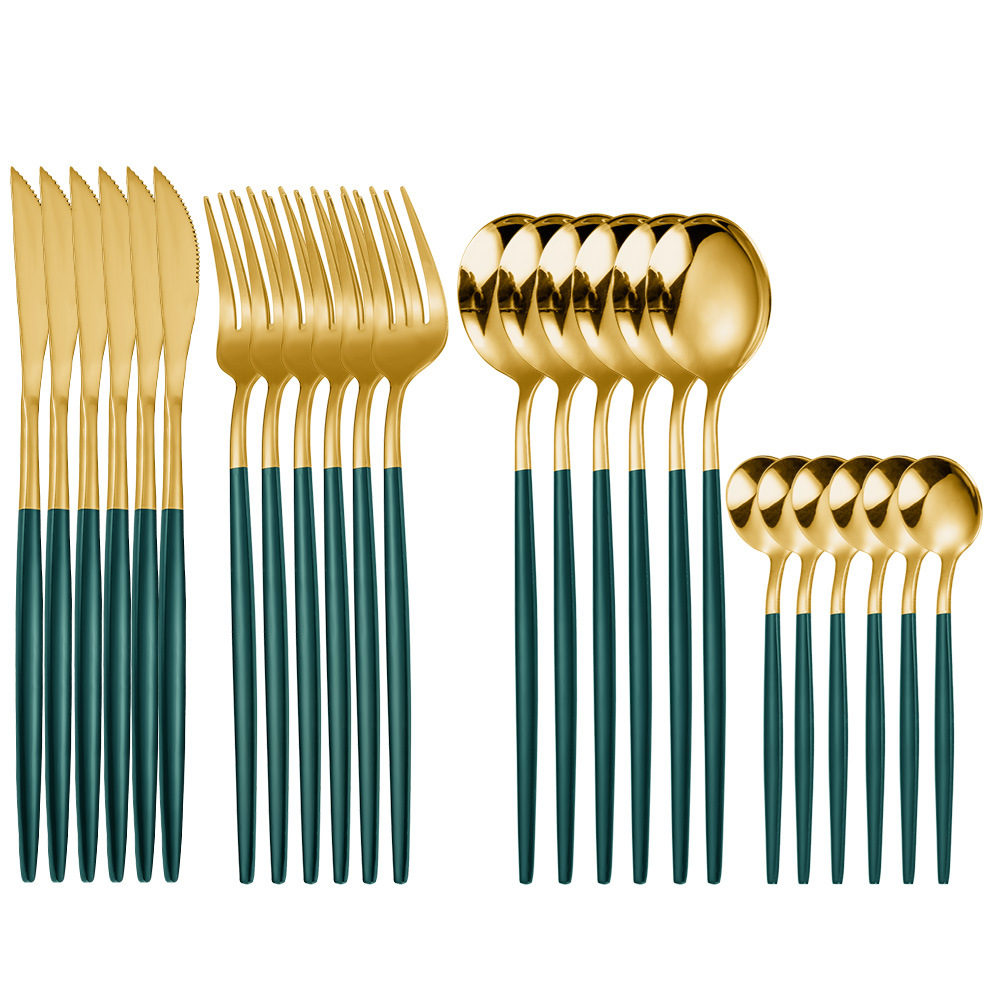 Matte Silverware Set Serve for 6, 24 Pieces Heavy Stainless Steel ...