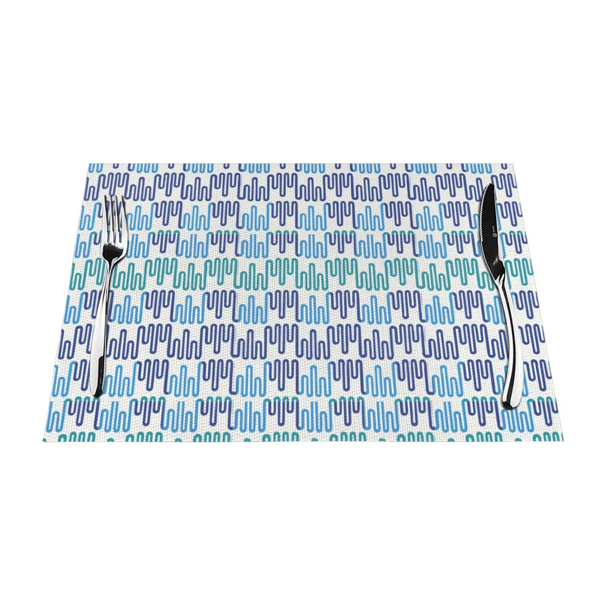 XMXY Woven Placemats Set of 6 PCS, Blue Wavy Lines Table Mats Washable ...