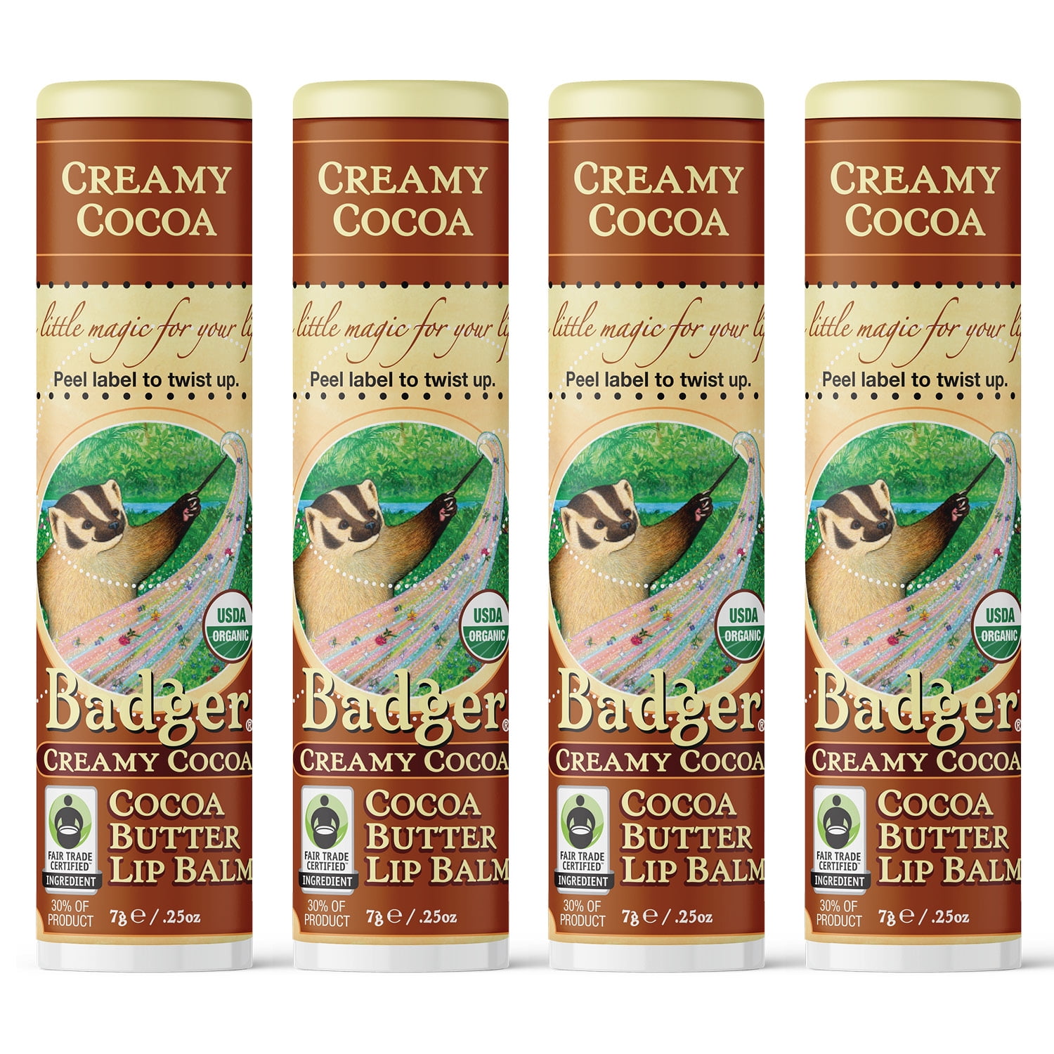 Badger Cocoa Butter Lip Balm, Creamy Cocoa .25 oz - 4 pack - Walmart.com