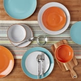 Infuse 12 Piece Orange Stoneware Dinnerware Set of Plates Bowls Dishes ...