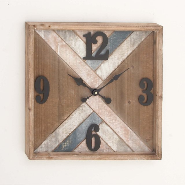 Square Wood Metal Wall Clock - Walmart.com