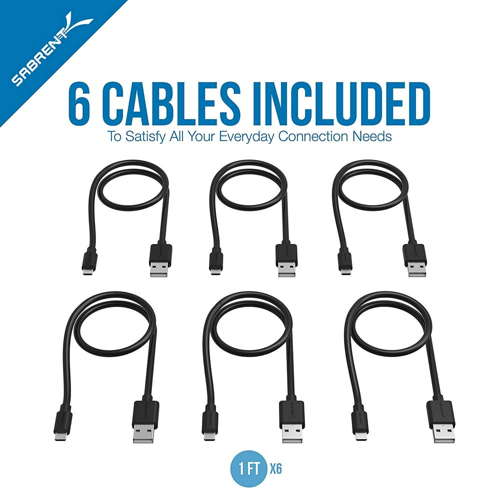Sabrent [6-Pack 22AWG Premium 1ft Micro USB Cables High Speed USB 2.0 A ...