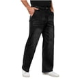 Betivan Men's Washed Denim Pants Solid Color Loose Fit Wide Leg Ankle ...