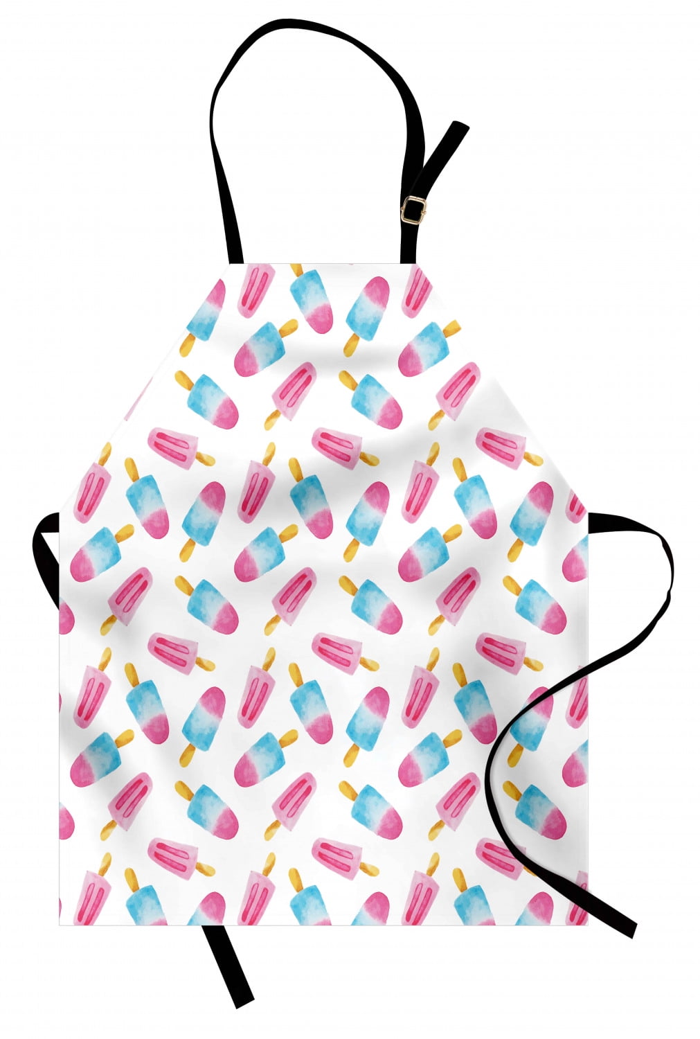 Ice Cream Apron Pattern with Refreshing Watercolor Popsicles on White ...