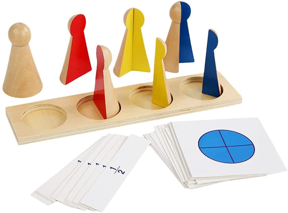 HTCM Montessori Fraction Skittles Toys Wooden Puzzle Building Blocks ...