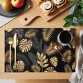 Black Gold Leaf Cotton Linen Placemats Set of 4, Modern Luxury Gold ...