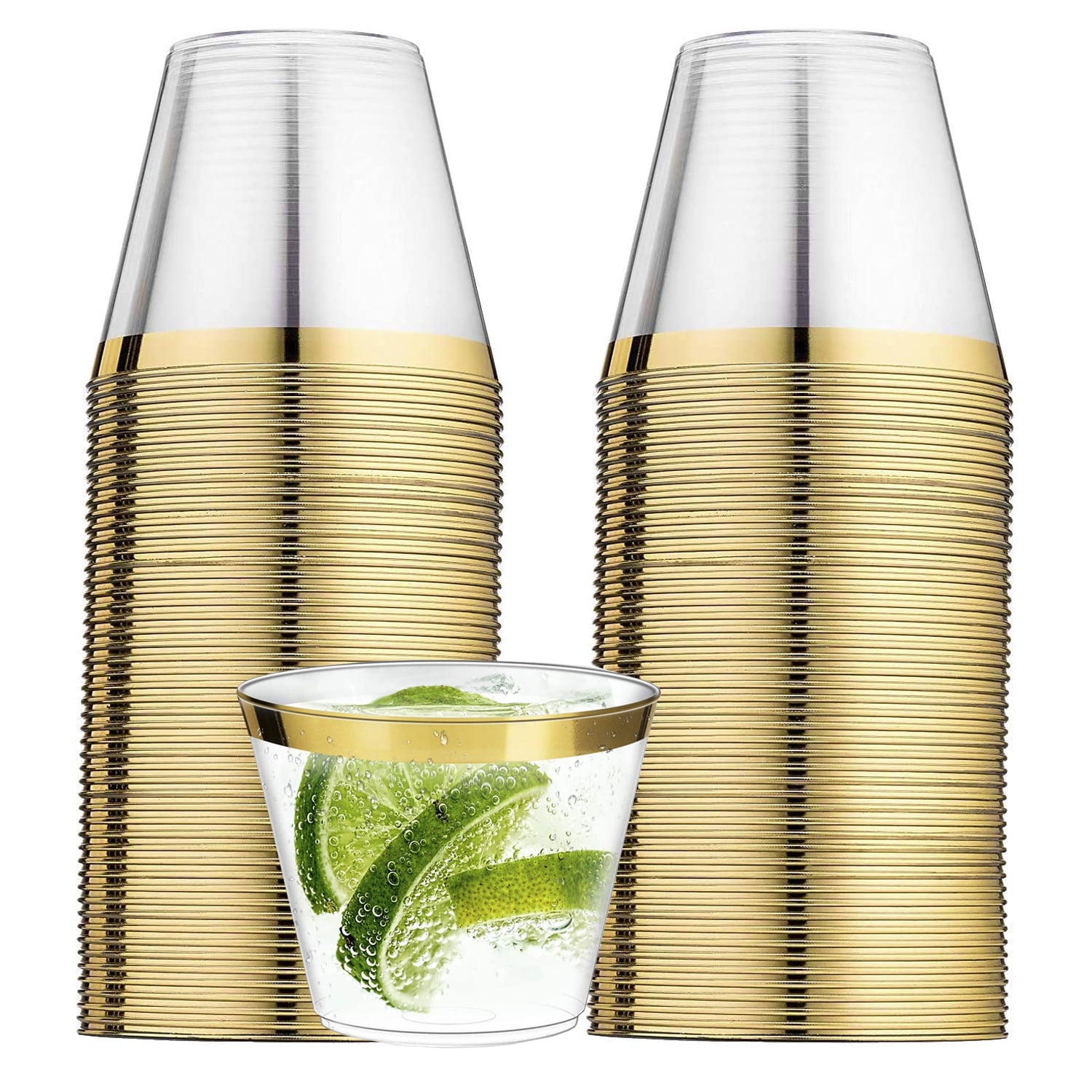 100 Clear Plastic Cups with Gold Rim for Wedding Elegant Party Cups 9 ...