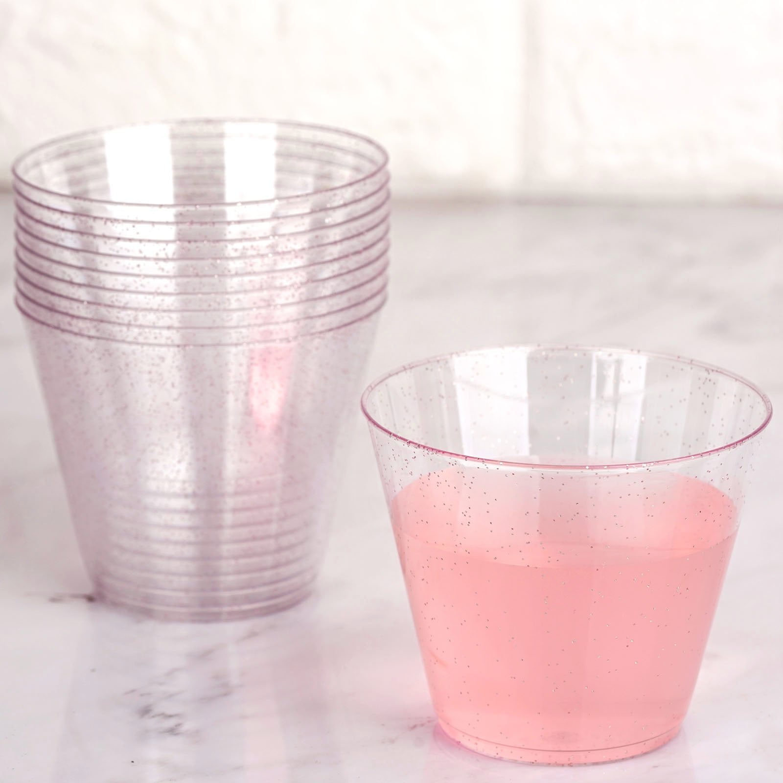 Efavormart 60 Pack 5 Oz Blush Glittered Wine Cocktail Disposable Plastic Cups