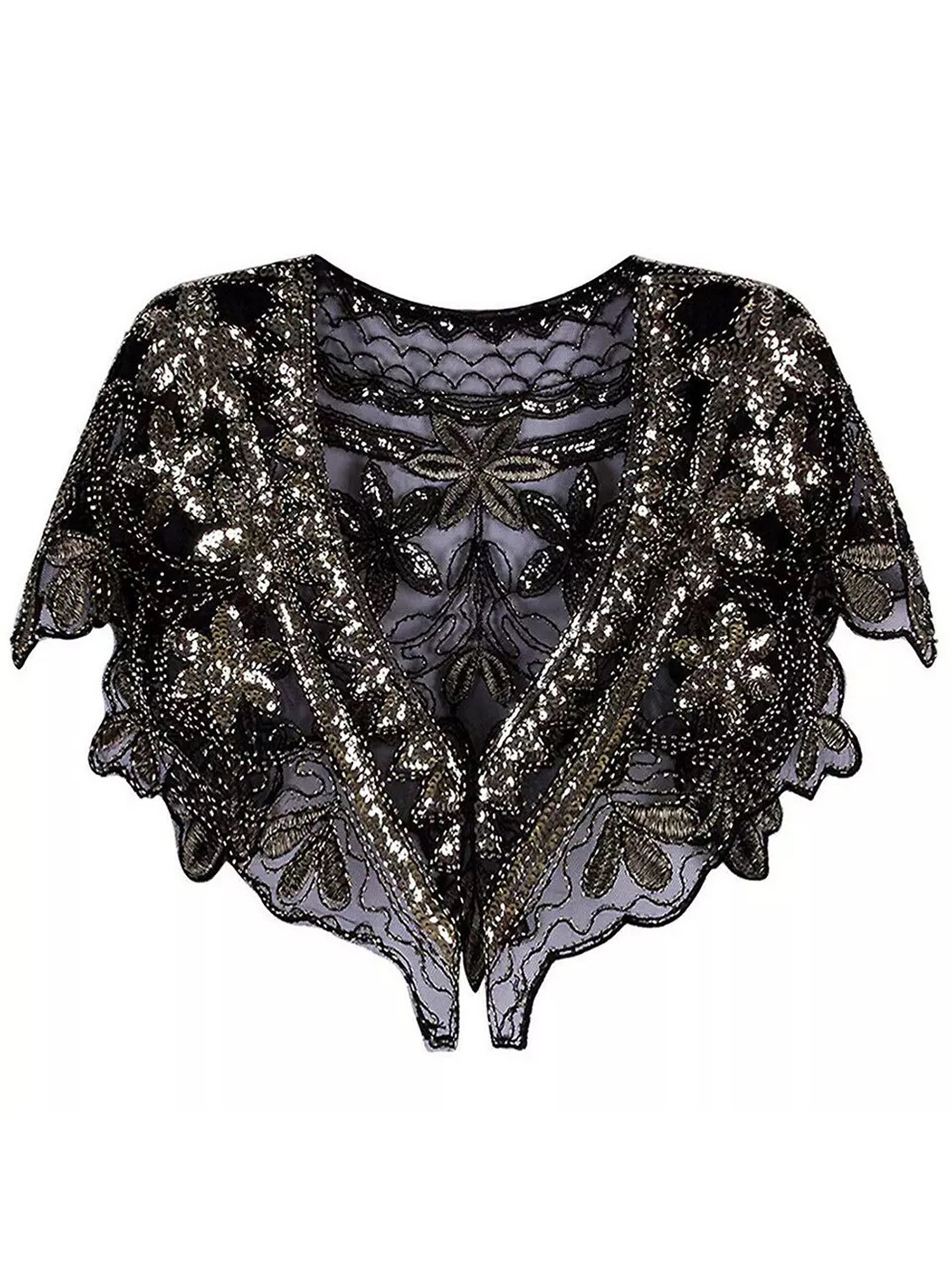 1920s Shawl Wraps Glitter Sequin V-Neck Cape Bridal Shawl Bolero ...