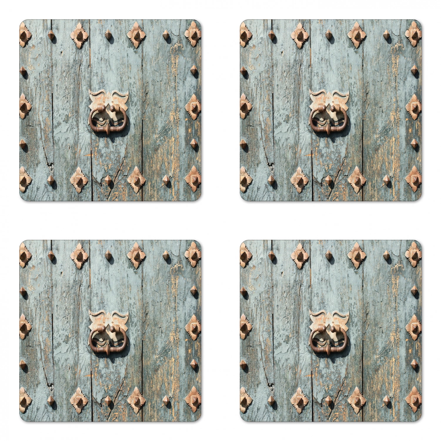 Rustic Coaster Set of 4, European with Rusty Old Door Knocker Gothic ...