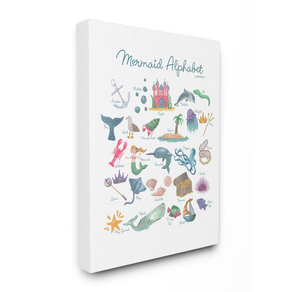 The Kids Room by Stupell Watercolor Mermaid Alphabet with Bubbles Sea ...