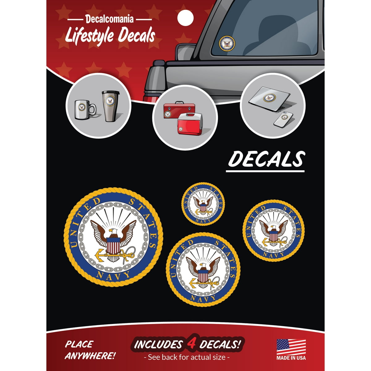 U.S. Navy Decals - Set of 4 US Military Stickers for Truck or Car ...