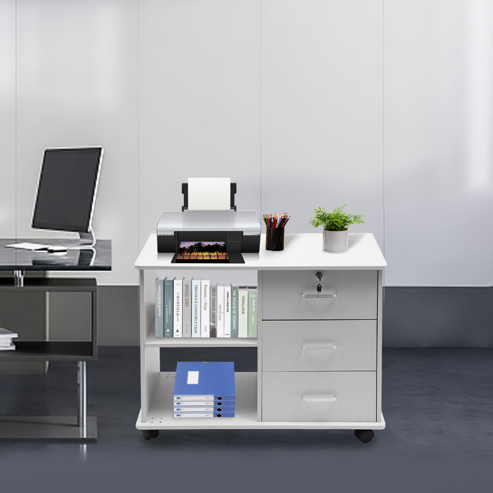 Wuzstar Mobile File Cabinet Rolling Printer Stand with Open Storage ...